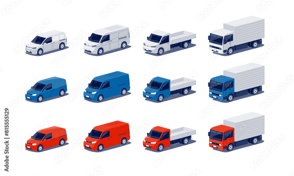 Modern city compact cargo cars. Minivan small size lorry commercial ...