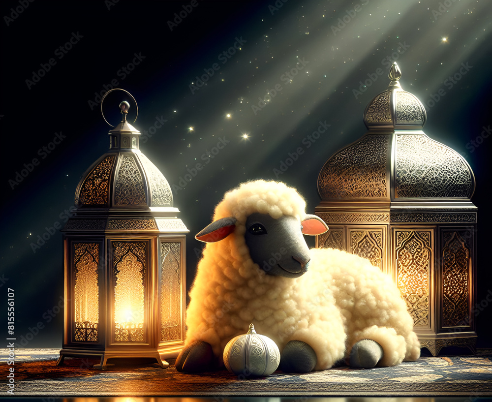 Sheep Qurban Eid al adha mubarak festival islamic background with ...