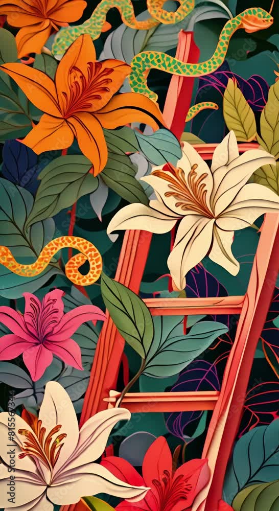 minimal line art theme, minimal snakes and minimal wooden retro stairs ...