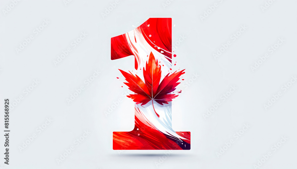 Elegant 3D number 1 designed in Canadian flag colors with dynamic ...