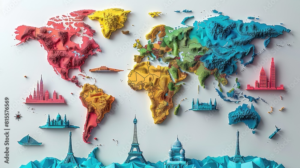 Global Landmarks Illustrated on a World Map - A Unique Artistic ...