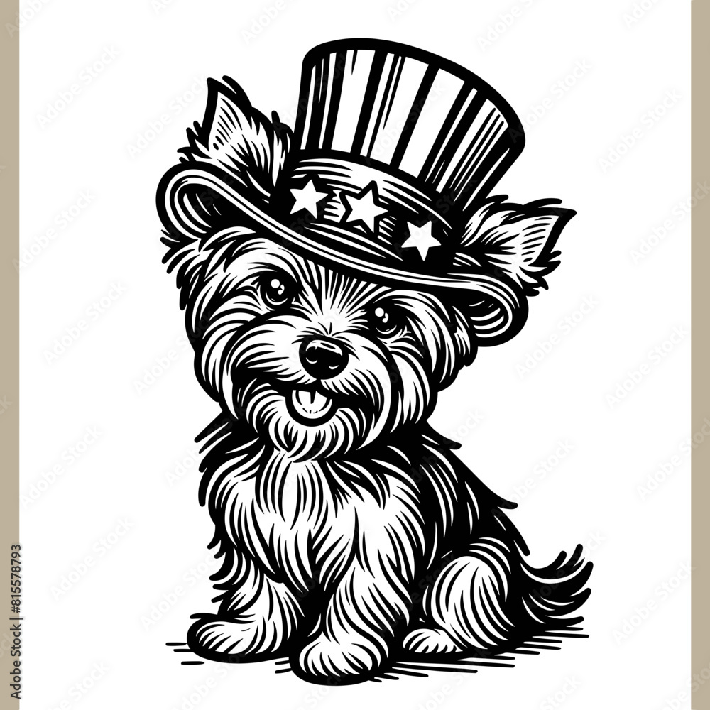 Yorkshire Terrier Dog 4th July Line Art Celebration USA (United State ...