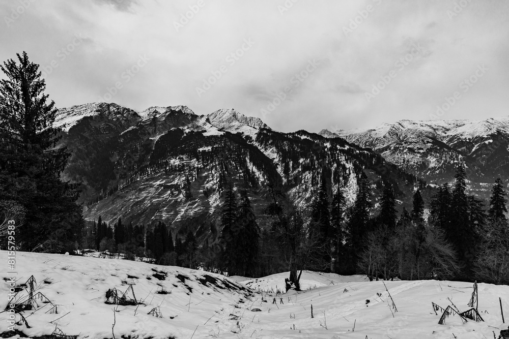 HIGH RES STOCK IMAGES OF Solang Valley Black and White Snow Mountain in ...