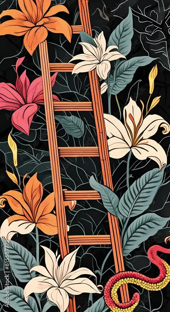 minimal line art theme, minimal snakes and minimal wooden retro stairs ...