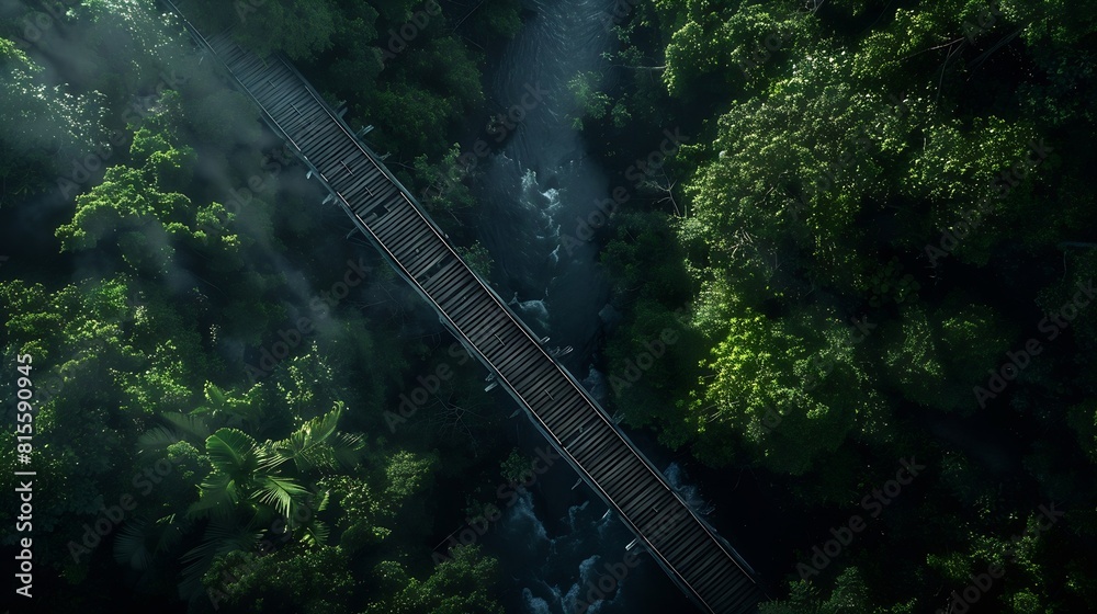 Forest aerial wildlife crossing forming a safe natural corridor bridge ...