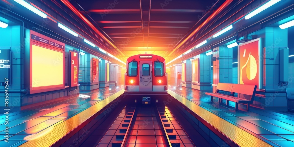 Train on subway station. Underground city metro railway . Public rail ...