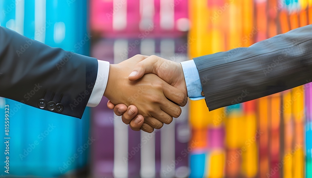 Businessmen handshake on cargo container background, business concept ...