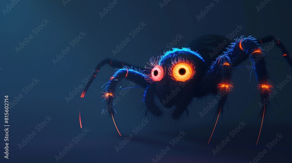 Spider with glowing eyes flat design, side view, spider theme, cartoon drawing, colored pastel ...