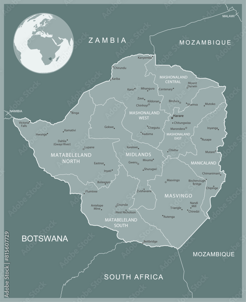 Zimbabwe - detailed map with administrative divisions country. Vector ...