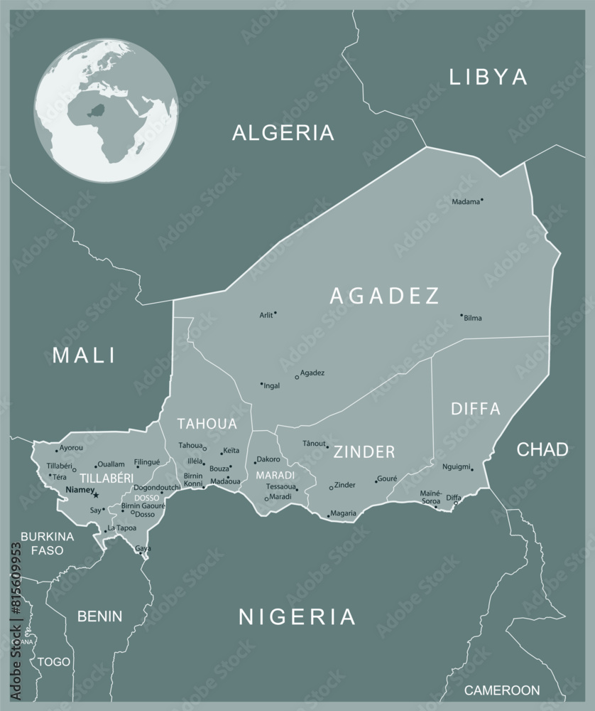Niger - detailed map with administrative divisions country. Vector ...