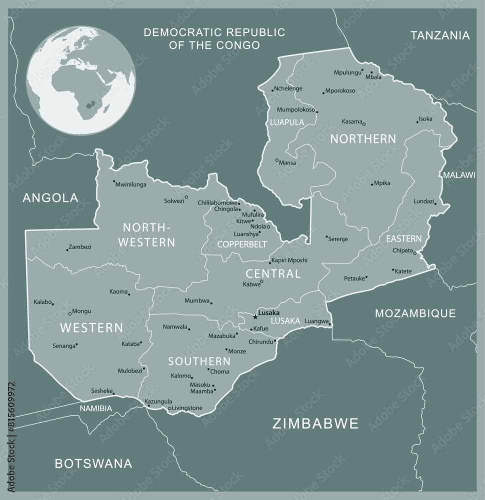 Zambia - detailed map with administrative divisions country. Vector ...
