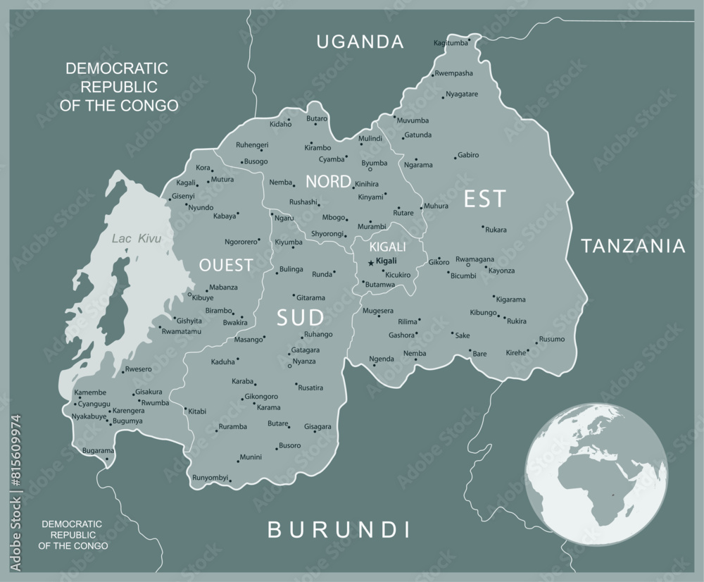 Rwanda - detailed map with administrative divisions country. Vector ...