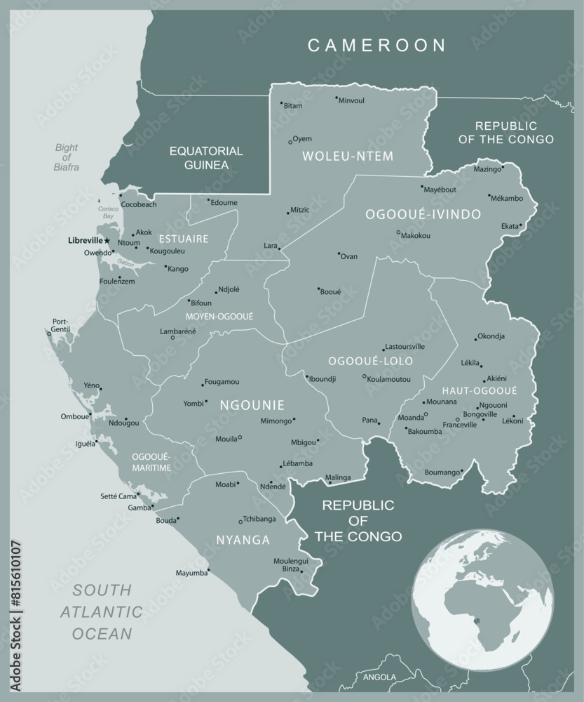 Gabon - detailed map with administrative divisions country. Vector ...