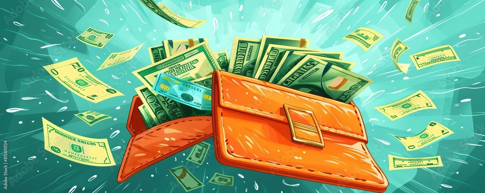 Detailed money clipart depicting a bursting wallet with bills and ...