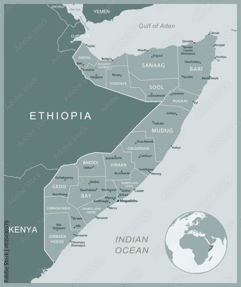 Somalia - detailed map with administrative divisions country. Vector ...
