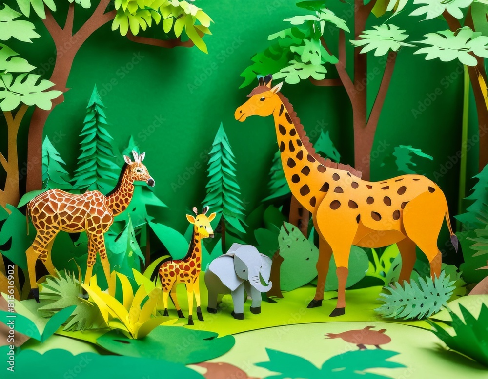 Paper craft of zoo animals and forest Stock Illustration | Adobe Stock