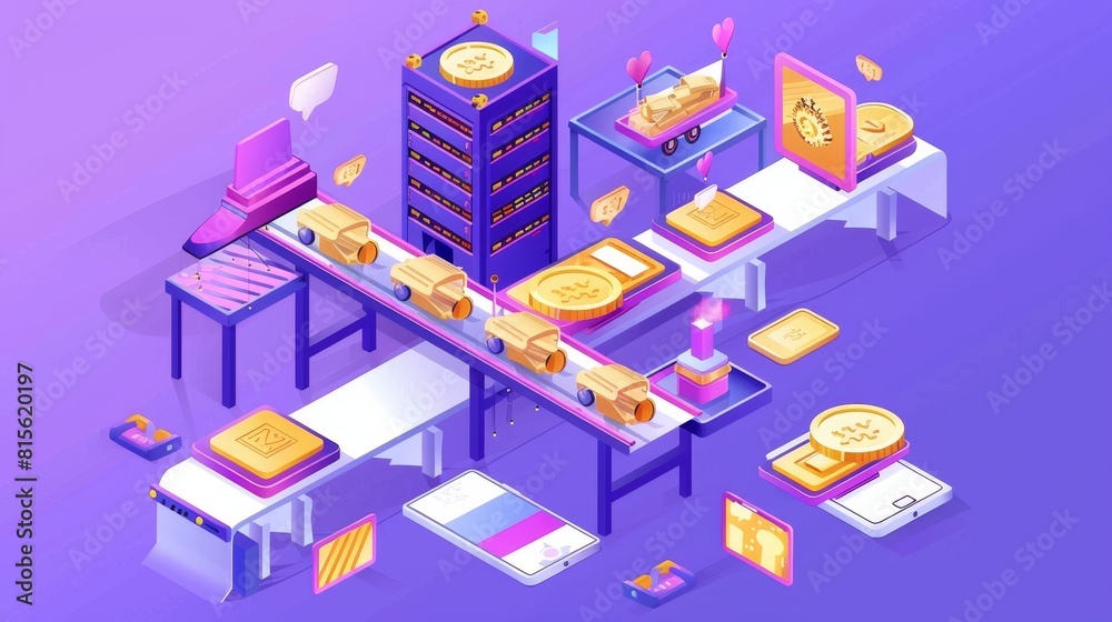 This is an isometric illustration showing server cookies technology ...