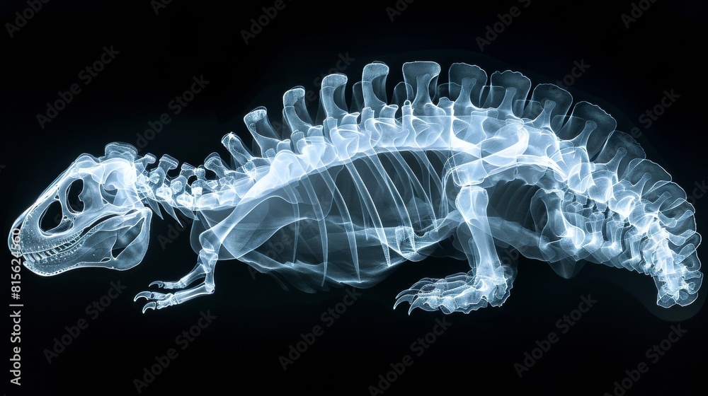 X-ray scan of a fossilized dinosaur bone, displaying the structure and ...