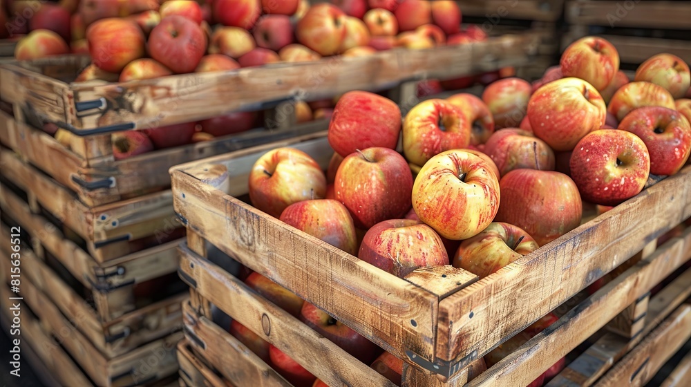 crates of apples in the supermarket, the crated apple is red and yellow ...