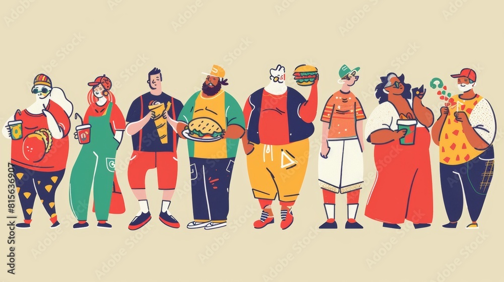 Overweight people with fast food addiction, obesity, plus size fashion ...