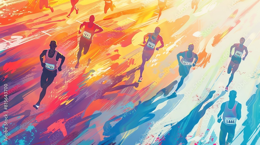 Running flat design top view, marathon theme, water color, Tetradic ...