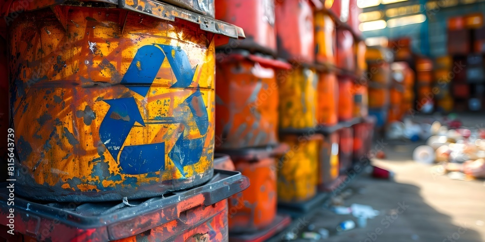 Hazardous waste marked with recycle sign symbolizes challenges in waste ...