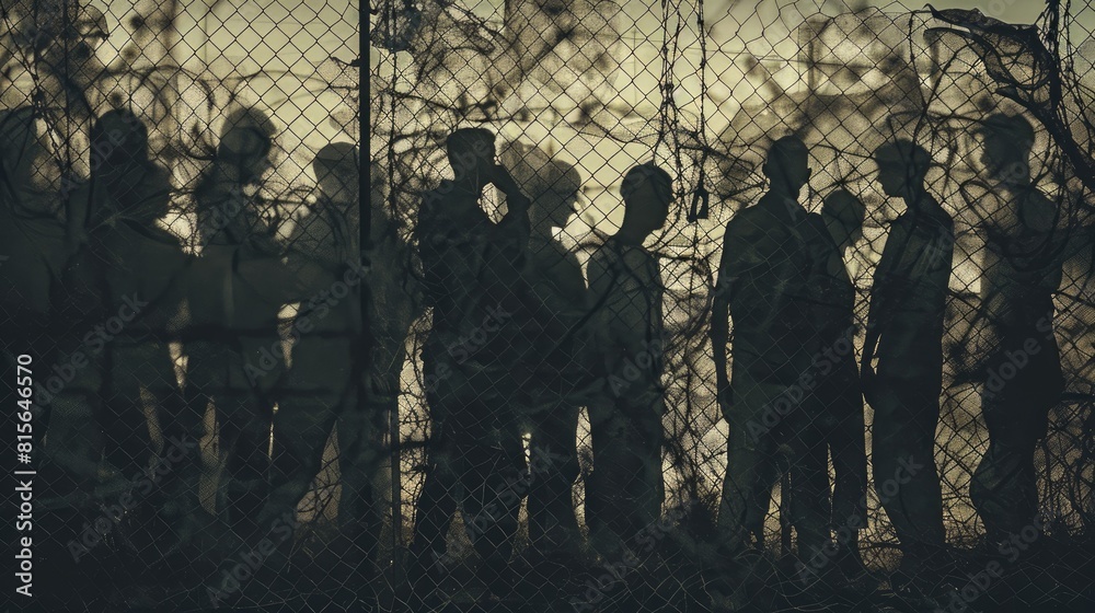 The notion of refugees is embodied by the shadowy figures of people ...