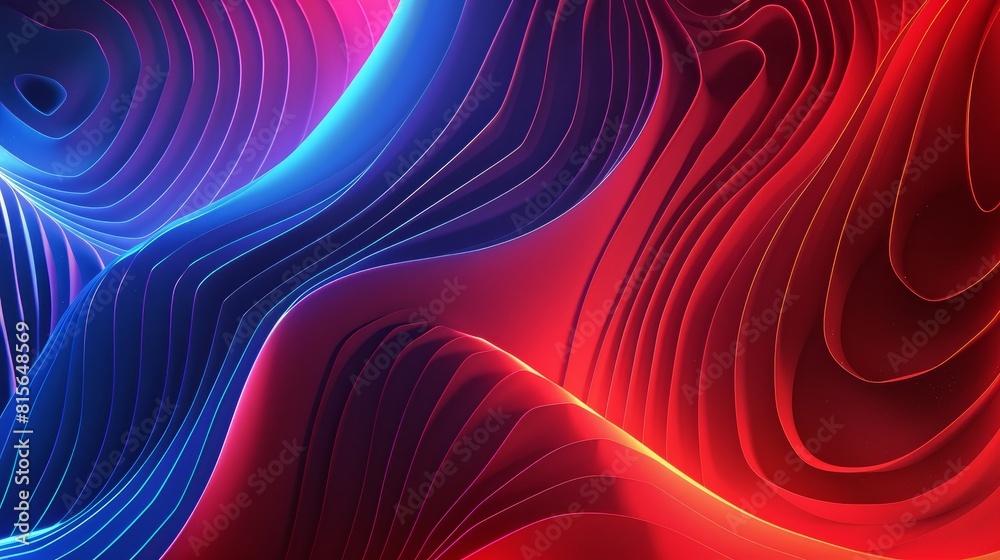 Abstract red blue gradient geometric background. Neon light curved ...