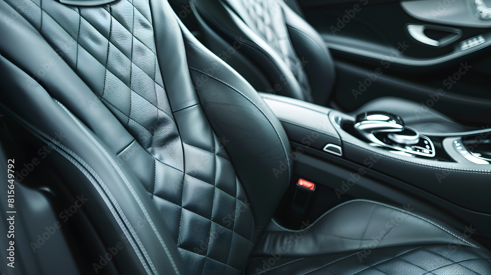 Top view of luxury sport car front passenger leather seat with detail ...