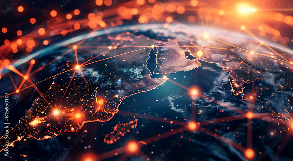 World map background with interconnected network dots for communication ...