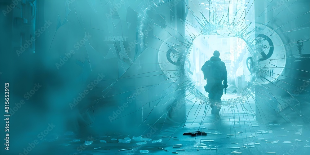 Symbolic Imagery of a Crime Scene with Broken Glass and Danger Signs ...