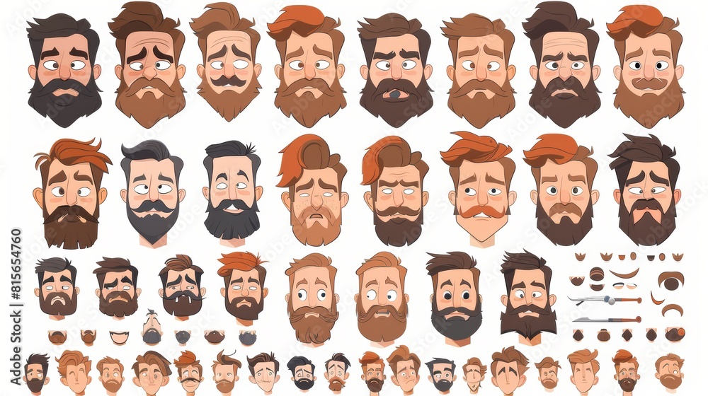 With comic modern illustration collection for male character head ...