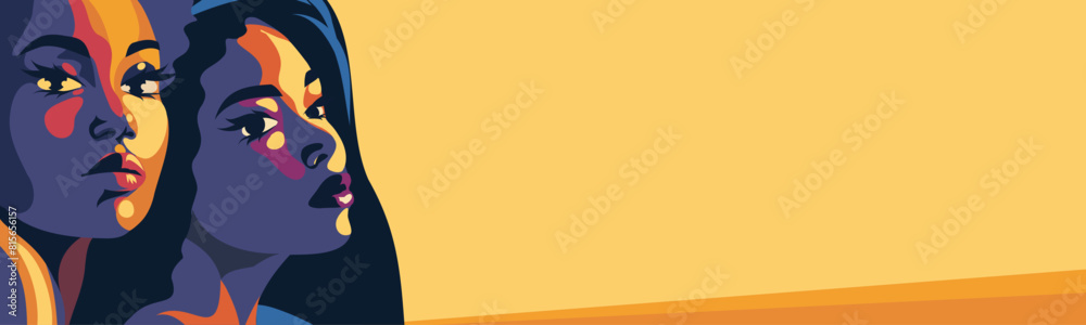 Vector banner portrait of strong and brave girls supporting each other ...