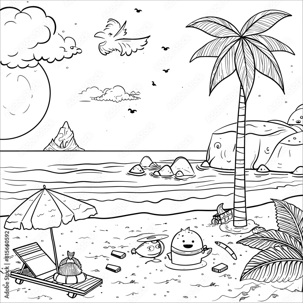 Vector Summer coloring pages for kids Stock Vector | Adobe Stock