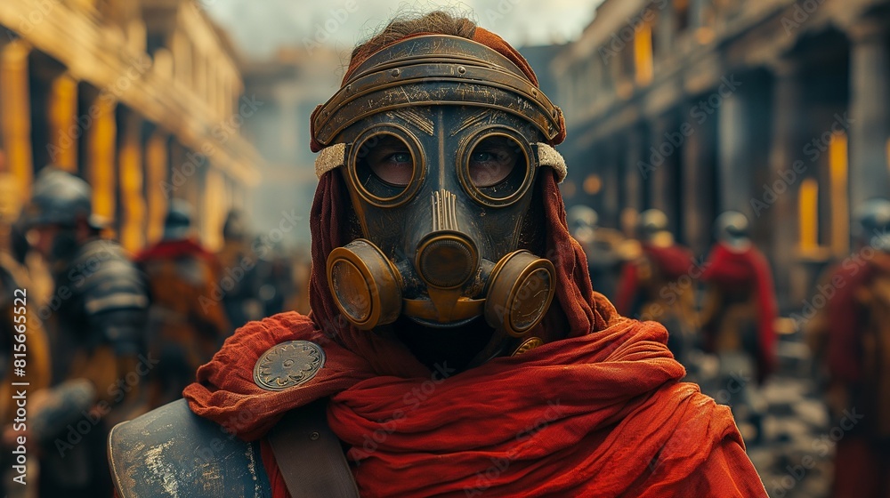 sci-fi, alternate history roman empire soldier in a red cloak and ...