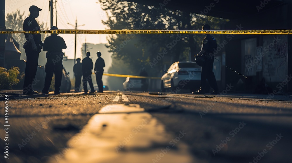 Forensics Team and Police Officers at Road Crime Scene Analyzing ...
