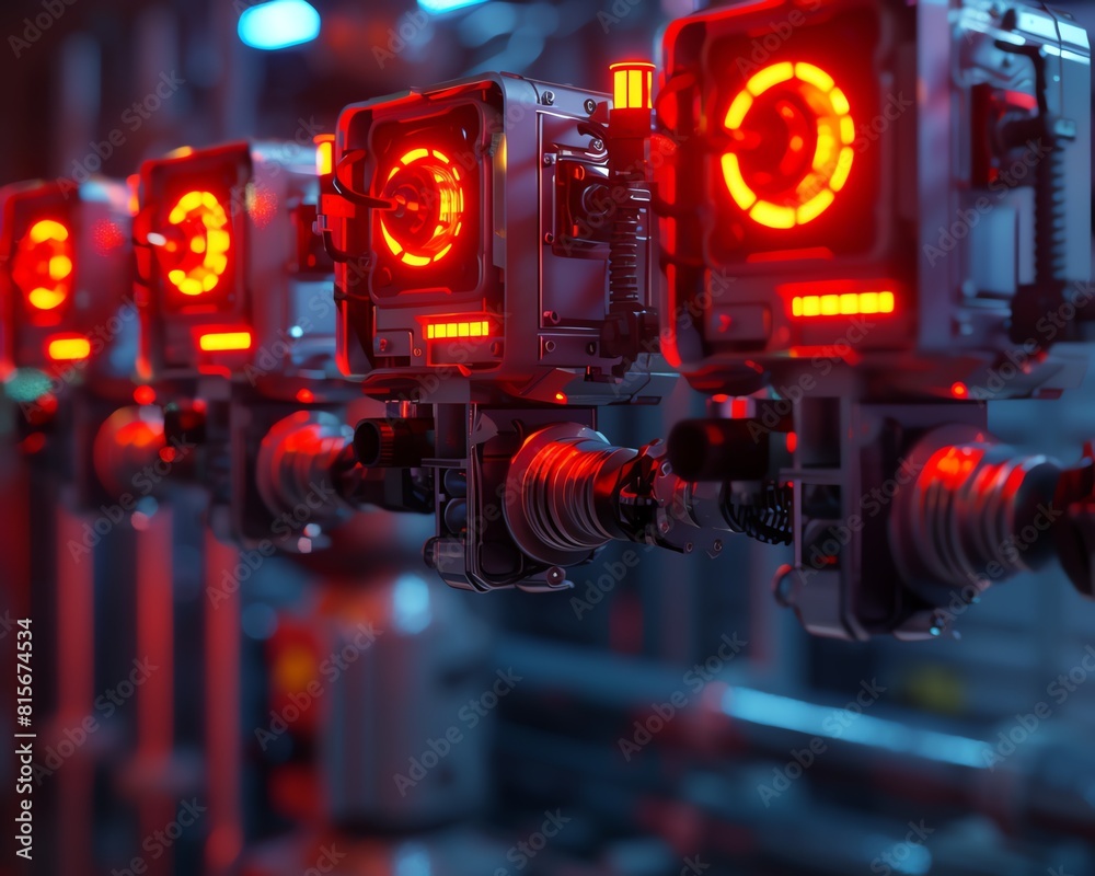 Red warning An industrial facility where a critical machine has red ...