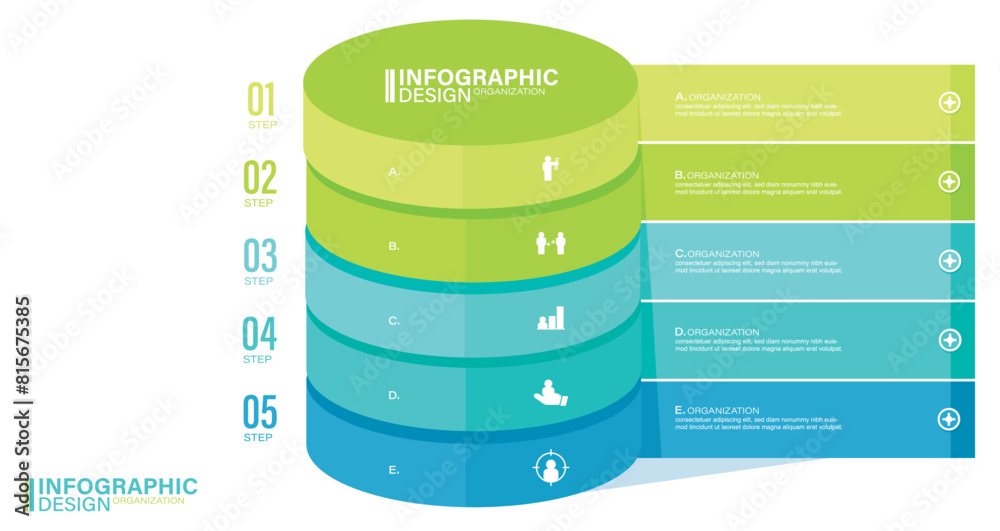 Cylinders infographic template with five elements stock illustration ...