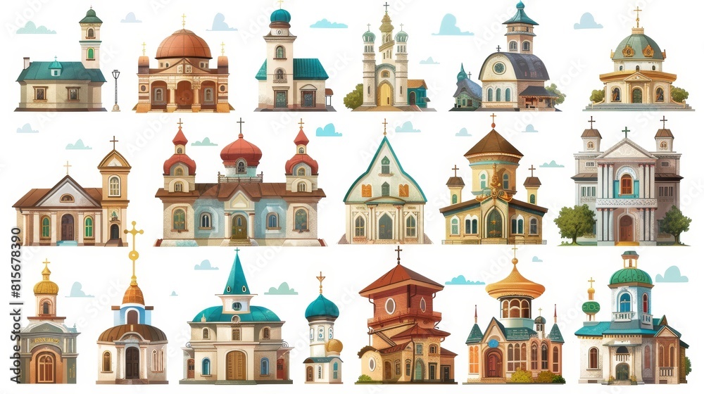 An illustration of a retro colonial style building cartoon set. Old ...