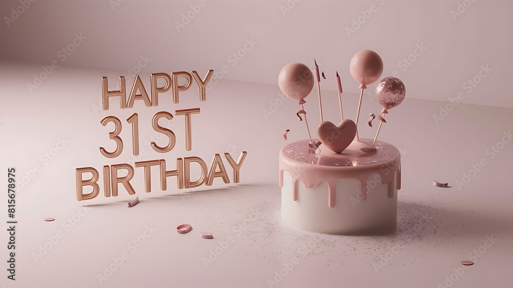 Minimalist 3D Happy 31st Birthday Background With Balloons , Hearts ...