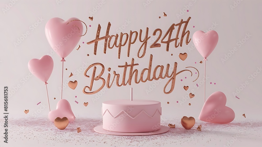 Minimalist 3D Happy 24th Birthday Background With Balloons , Hearts ...