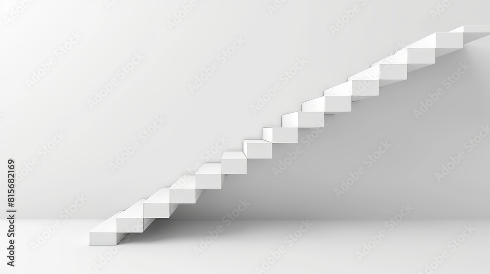 An image of 3D stairs, white stairs on a blank wall background. A path ...