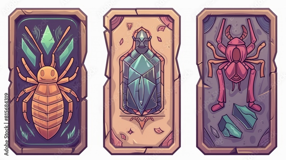 The Egyptian cartoon character Scarab Beetle appears on a blank clay ...