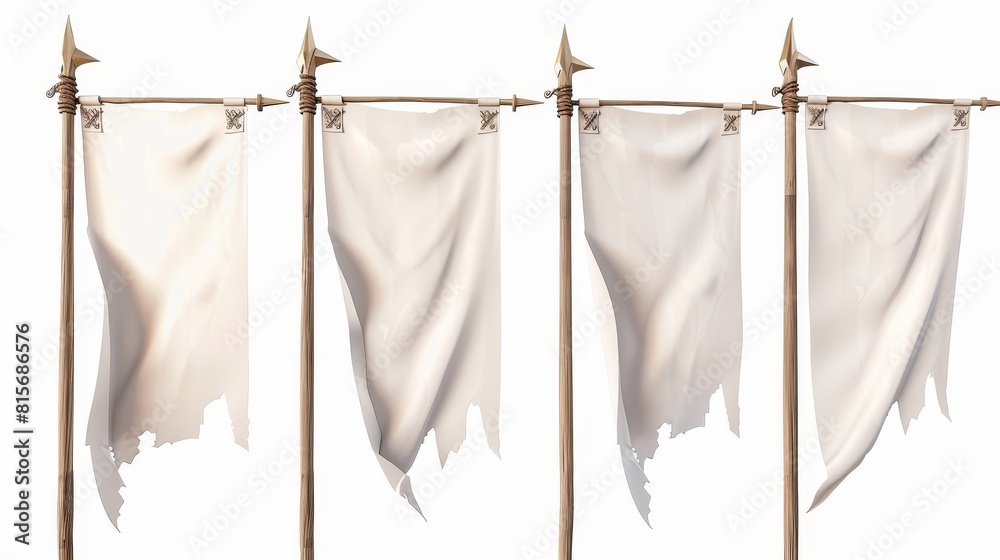 Mockup of white pennant flags on a flagpole, single, double, rounded ...