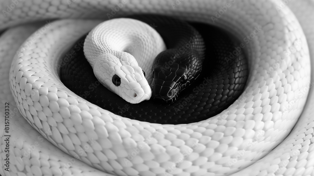 Three black and white snakes are curled up together. The snakes are in ...