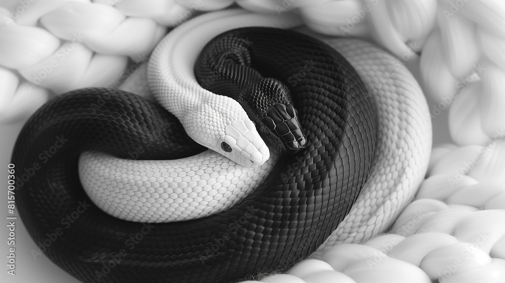 Three black and white snakes are curled up together. The snakes are in ...