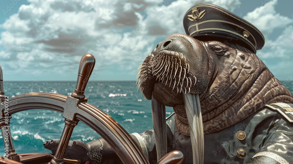 Amazing closeup charismatic of a walrus in a captains uniform Stock ...