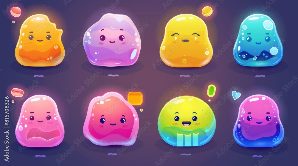 A mobile game app with funny jelly creatures. Modern cartoon ...