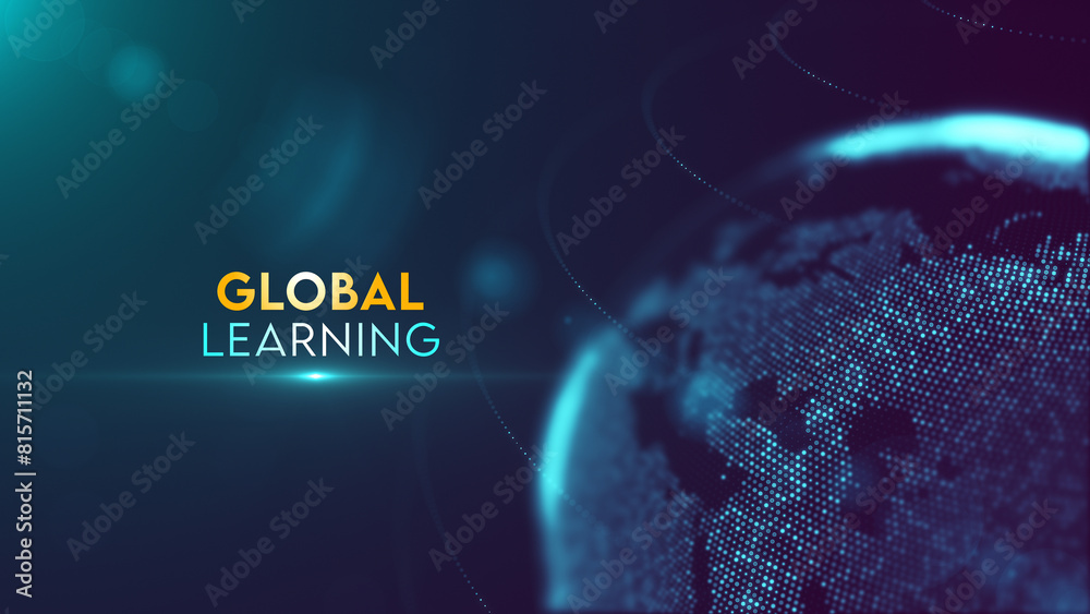 Global Learning Lettering On Blue Violet Shiny Partial View Of Dotted ...