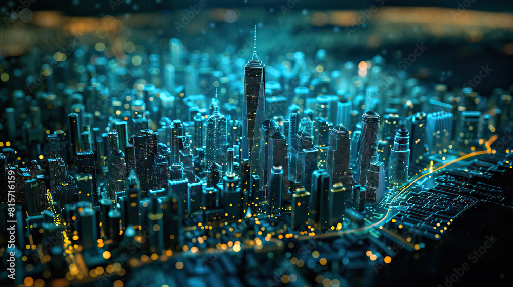 Technical visual illustration, mountain 3D LiDAR GIS aerial map urban ...